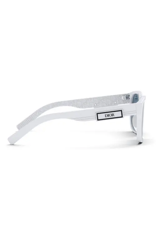 Dior B23 S2f 58mm Rectangular Sunglasses In White/Other/Blu Mirror